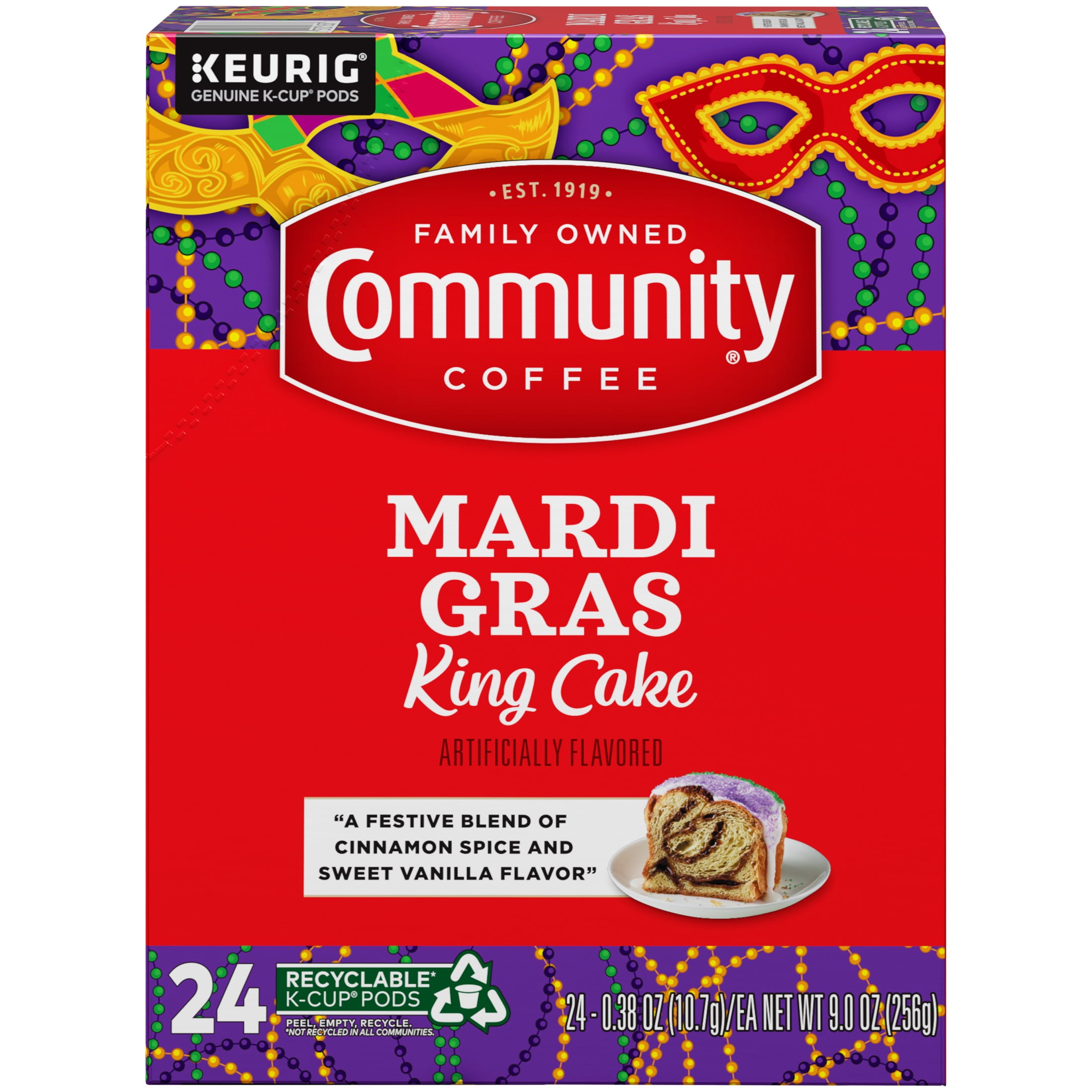 Community Coffee Mardi Gras King Cake Medium Roast Single Serve Keurig ...