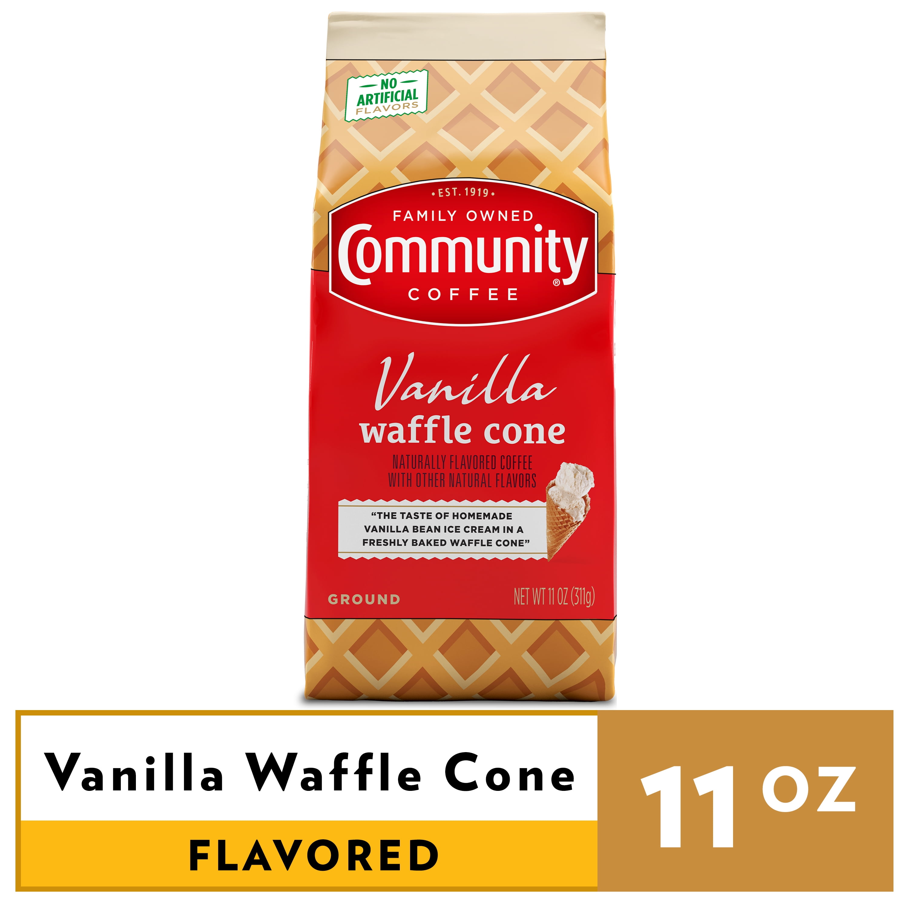 Community Coffee Vanilla Waffle Cone Medium Roast Ground Coffee, 11 oz ...