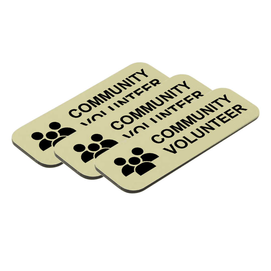 Community Volunteer 1 x 3" Name Tag/Badge, Brushed Gold, (3 Pack ...