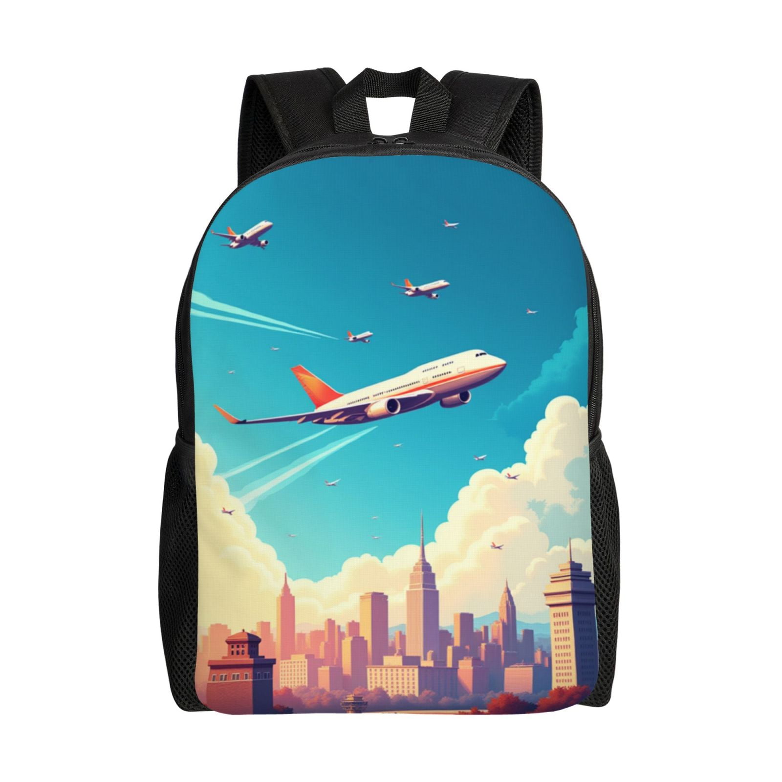 Commuter Airplane Flying Over City Skyline Illustrati Laptop Backpack ...
