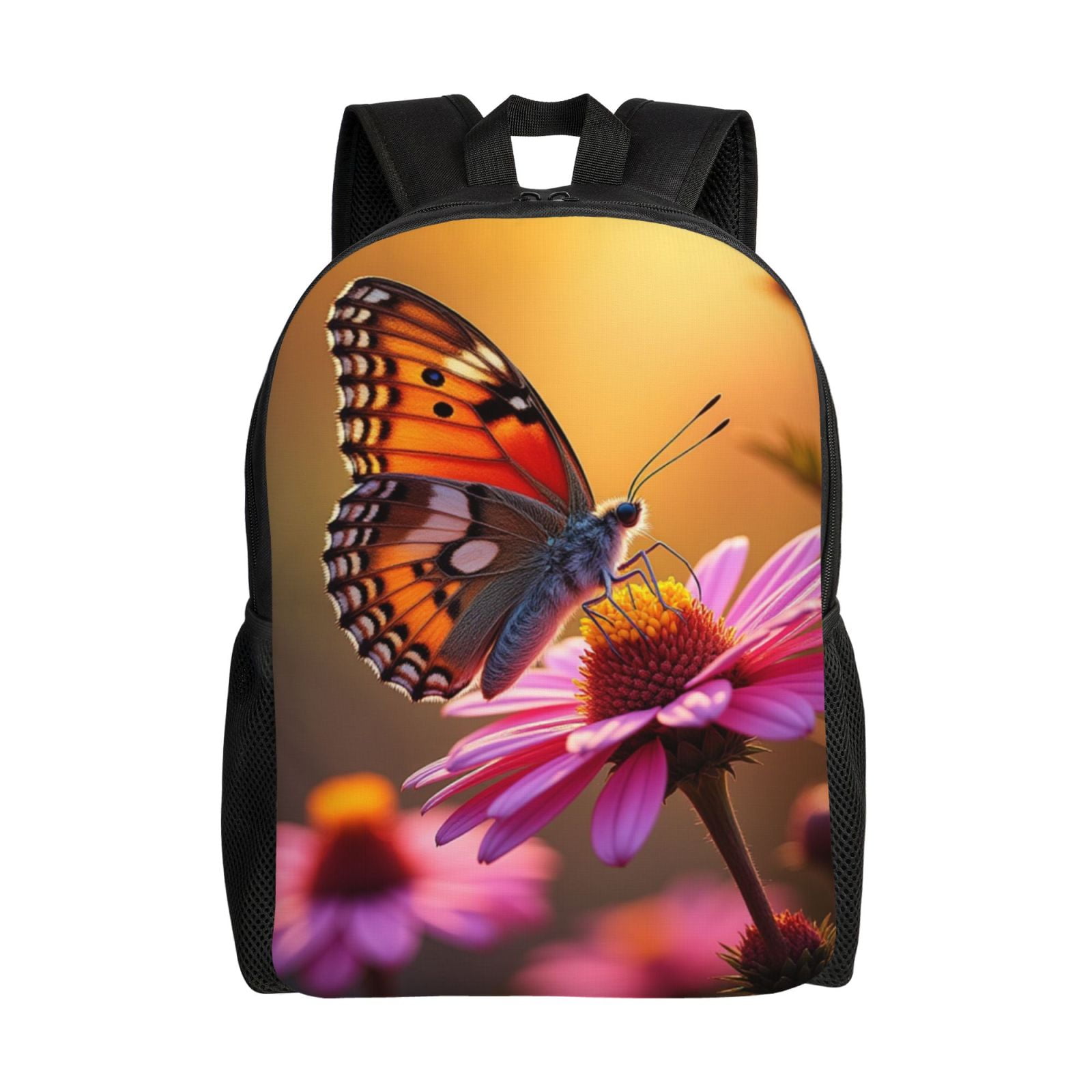 Commuter Butterfly On Pink Flower Orange Yellow Laptop Backpack, Travel ...