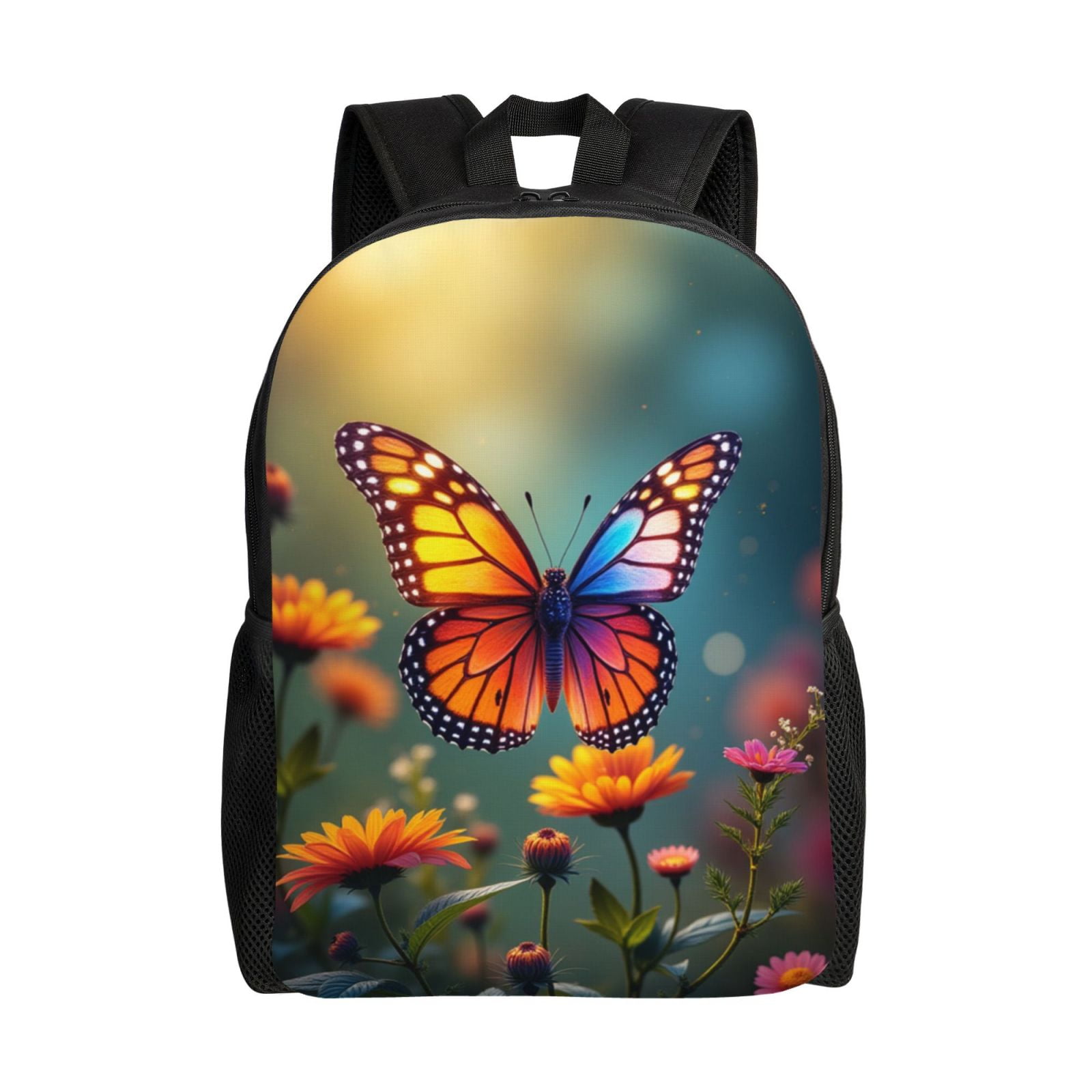 Commuter Colorful Butterfly On Flowers Bokeh Laptop Backpack, Travel ...