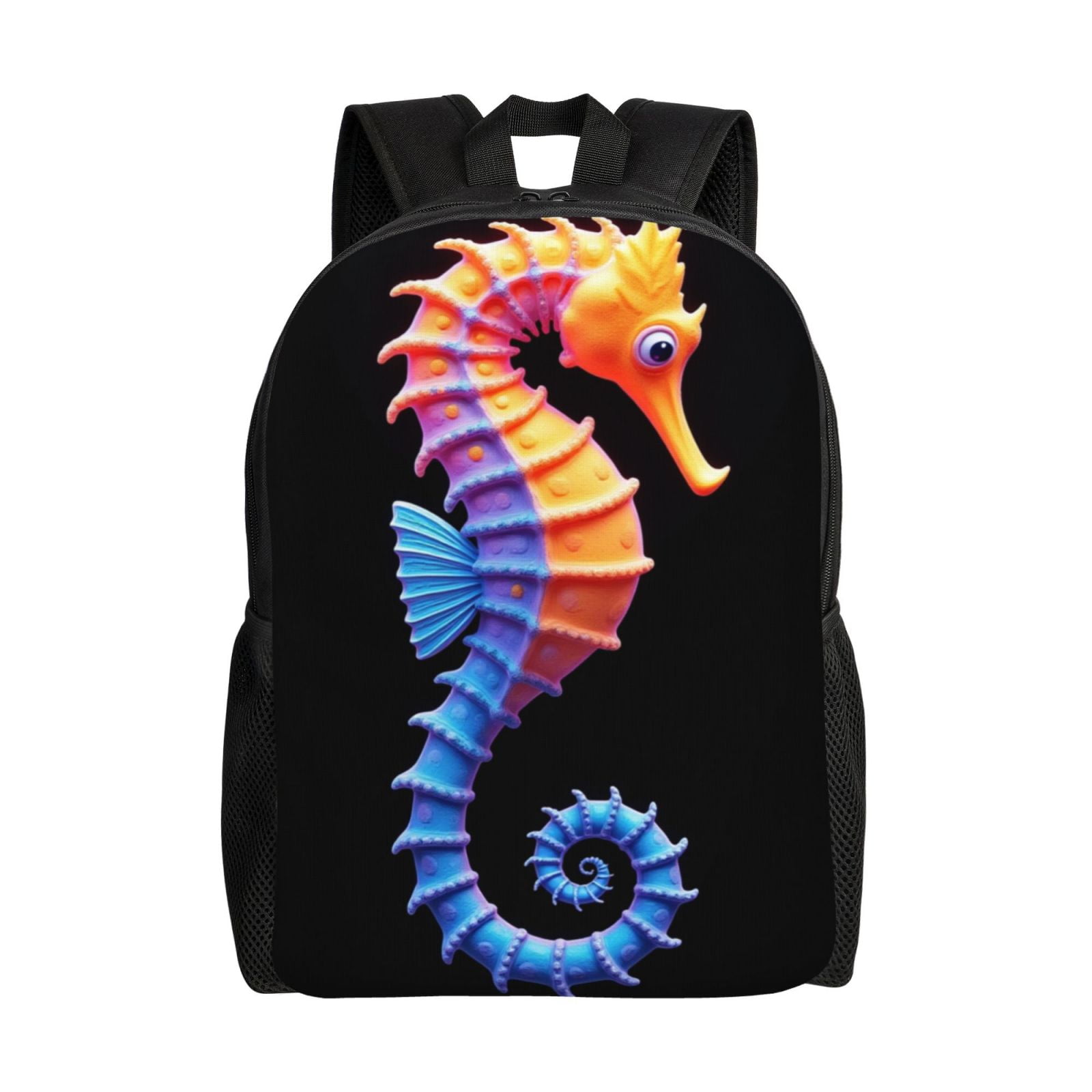 Commuter Colorful Seahorse Digital Art Laptop Backpack, Travel Hiking ...
