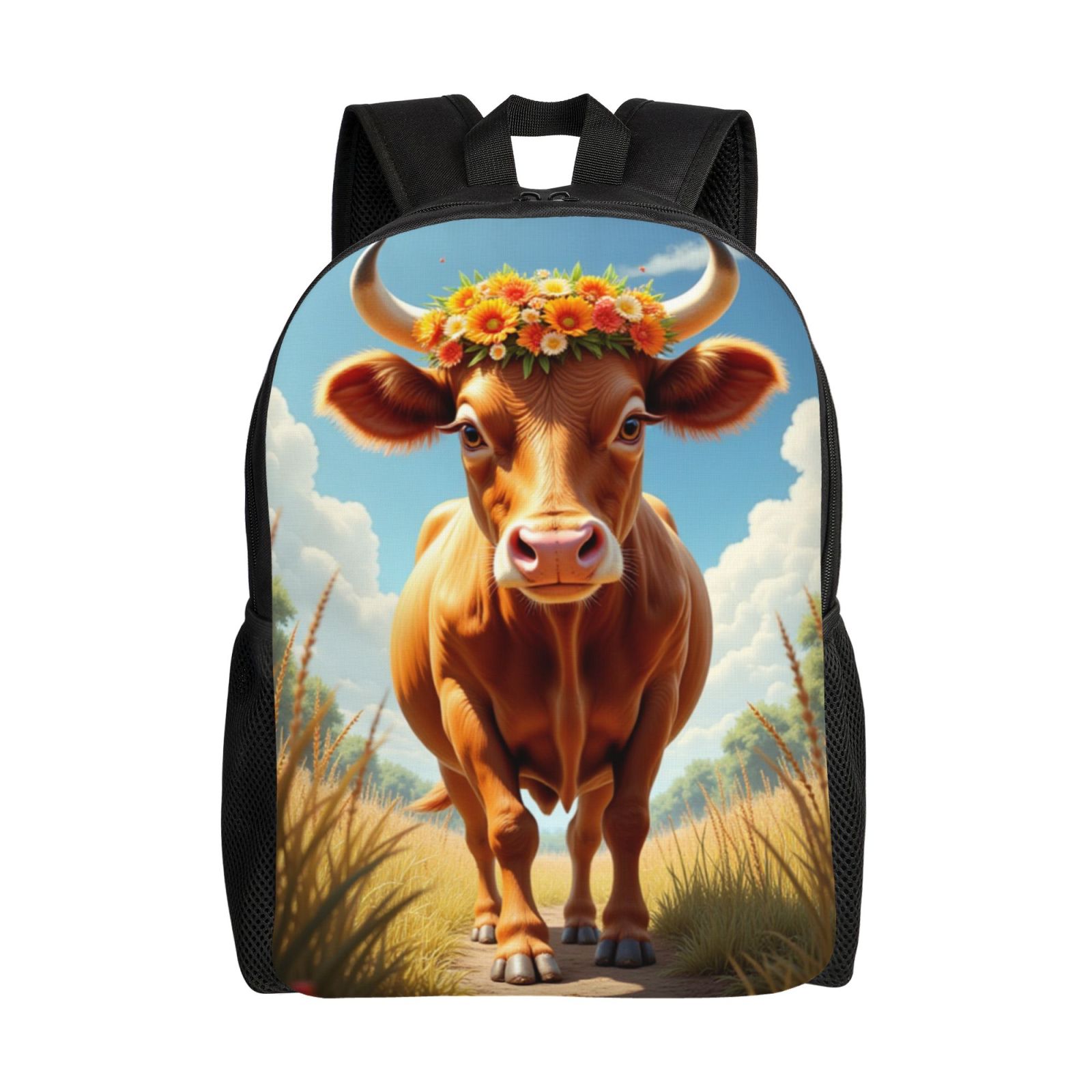 Commuter Cow With Flower In Field Of Flowers Laptop Backpack, Travel ...
