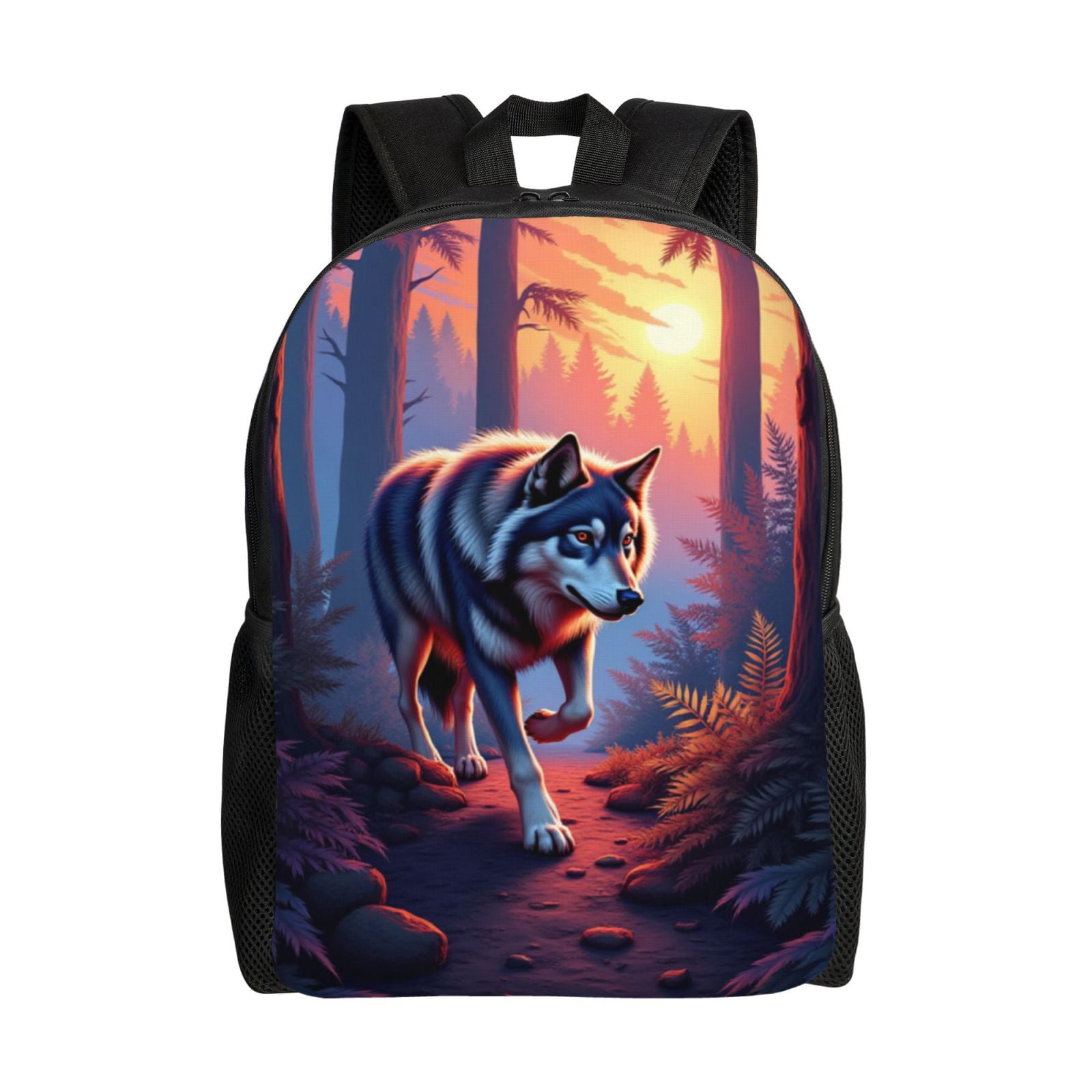 Commuter Fantasy Wolf In Forest Digital Art Laptop Backpack, Travel ...