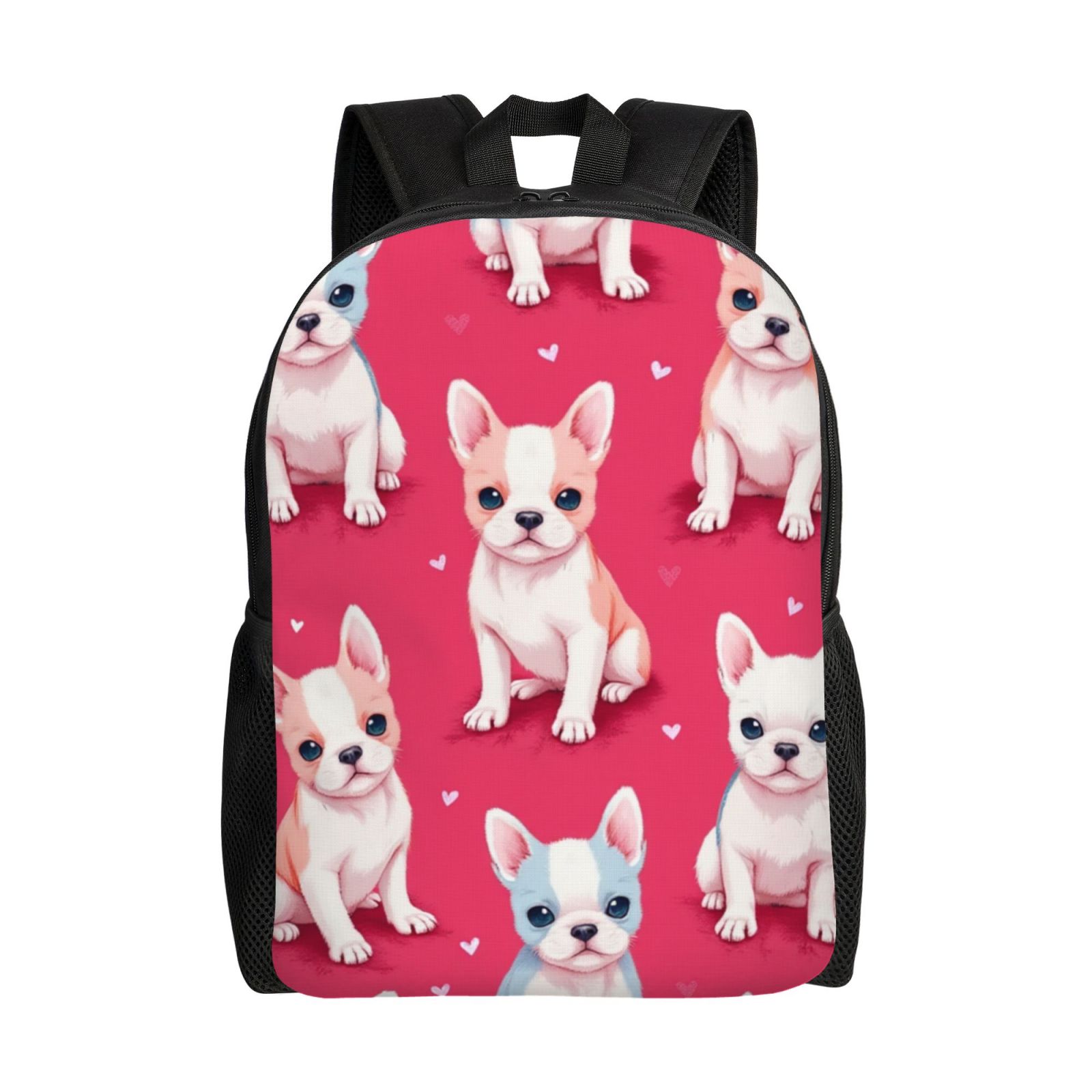 Commuter French Bulldog Pattern On Pink Hearts Laptop Backpack, Travel ...