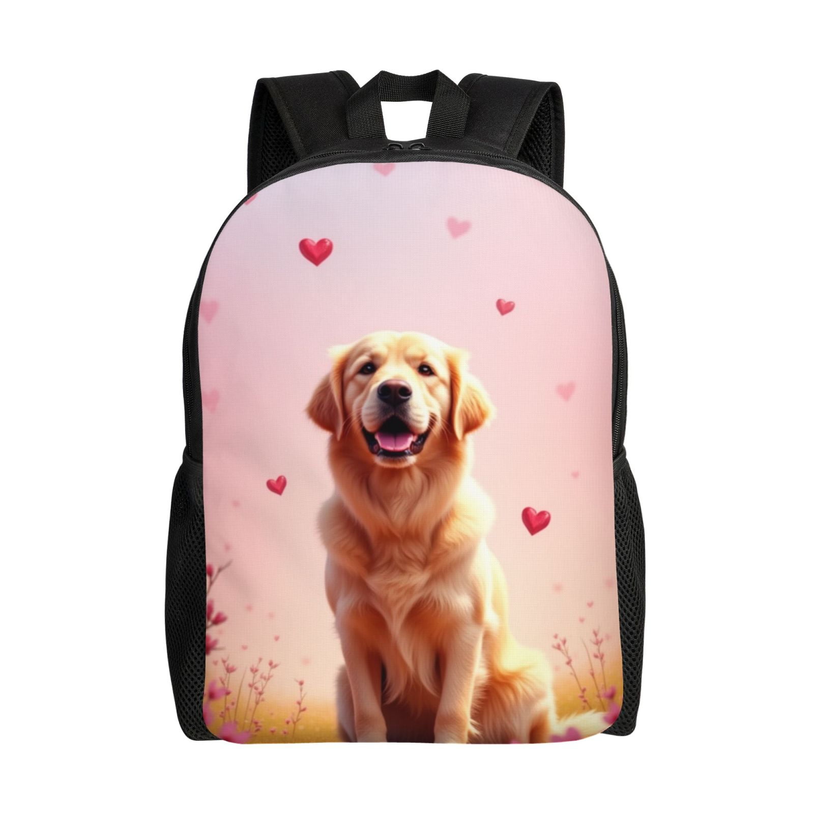 Commuter Golden Retriever Digital Art Hearts Laptop Backpack, Travel ...