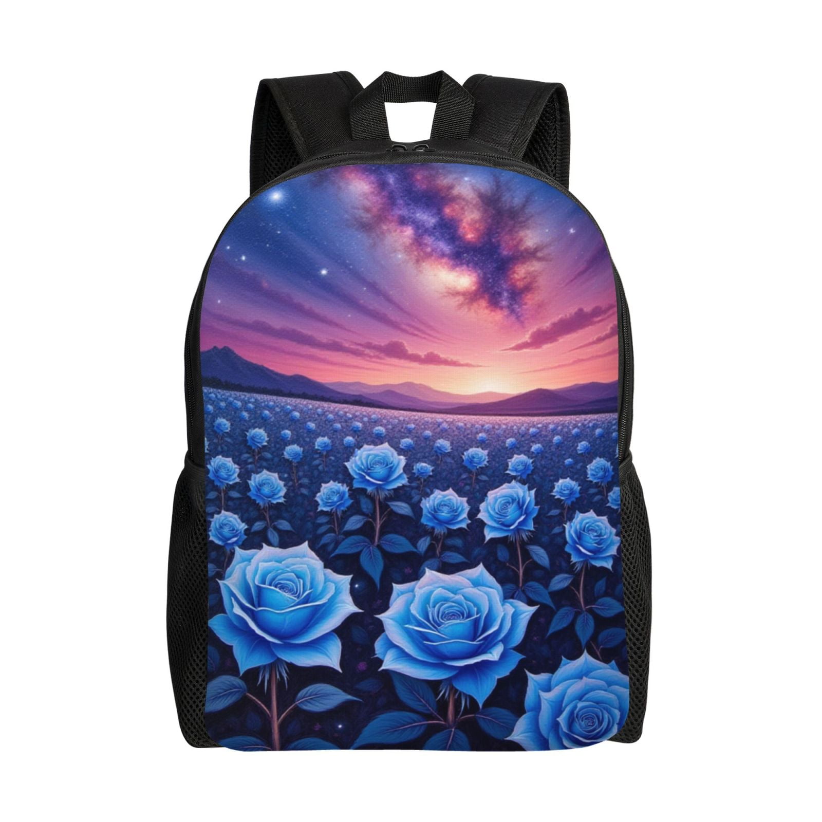 Commuter Night Sky With Blue Roses And Stars Laptop Backpack, Travel ...