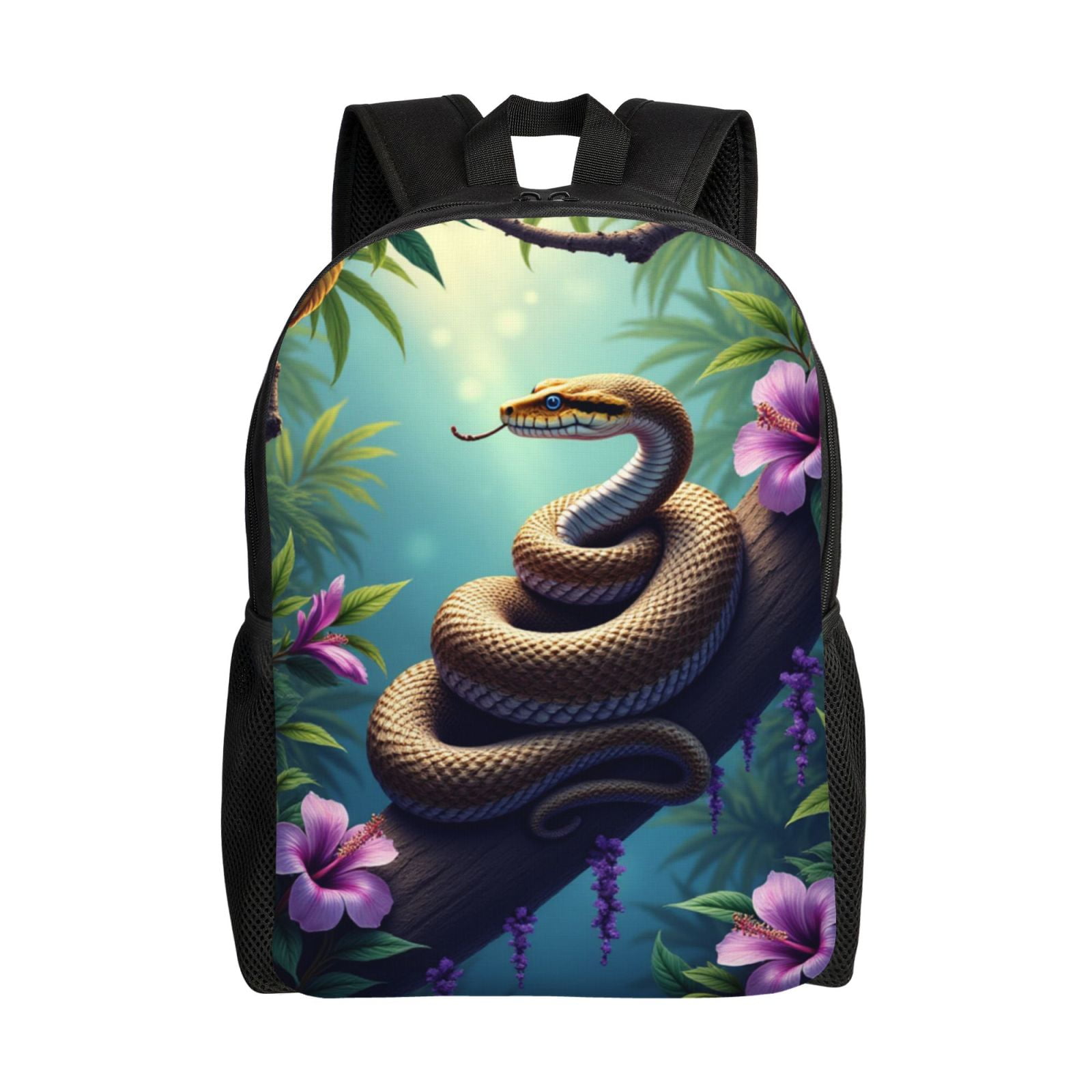 Commuter Snake In Tropical Jungle Hibiscus Flowers Laptop Backpack ...