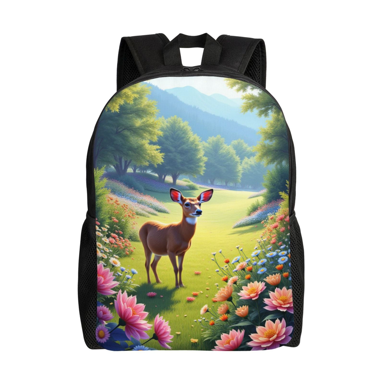 Commuter Trendy Fawn In A Field Of Flowers Laptop Backpack, Travel ...