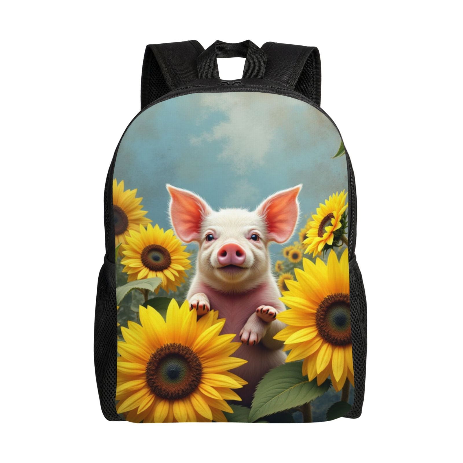 Commuter Trendy Pig And Sunflowers Mural Laptop Backpack, Travel Hiking ...