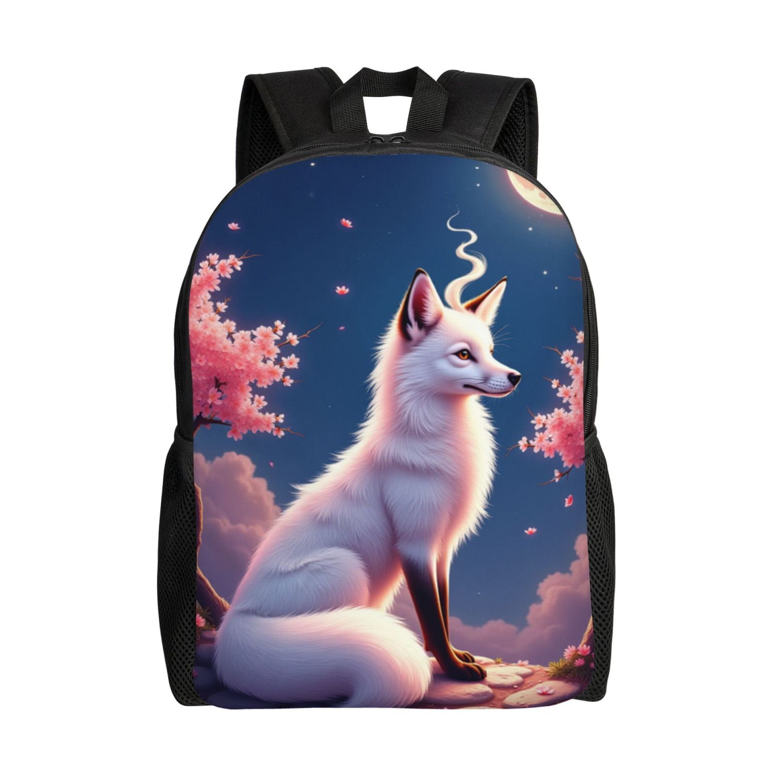 Commuter White Fox In Cherry Blossom Forest At Night Laptop Backpack ...
