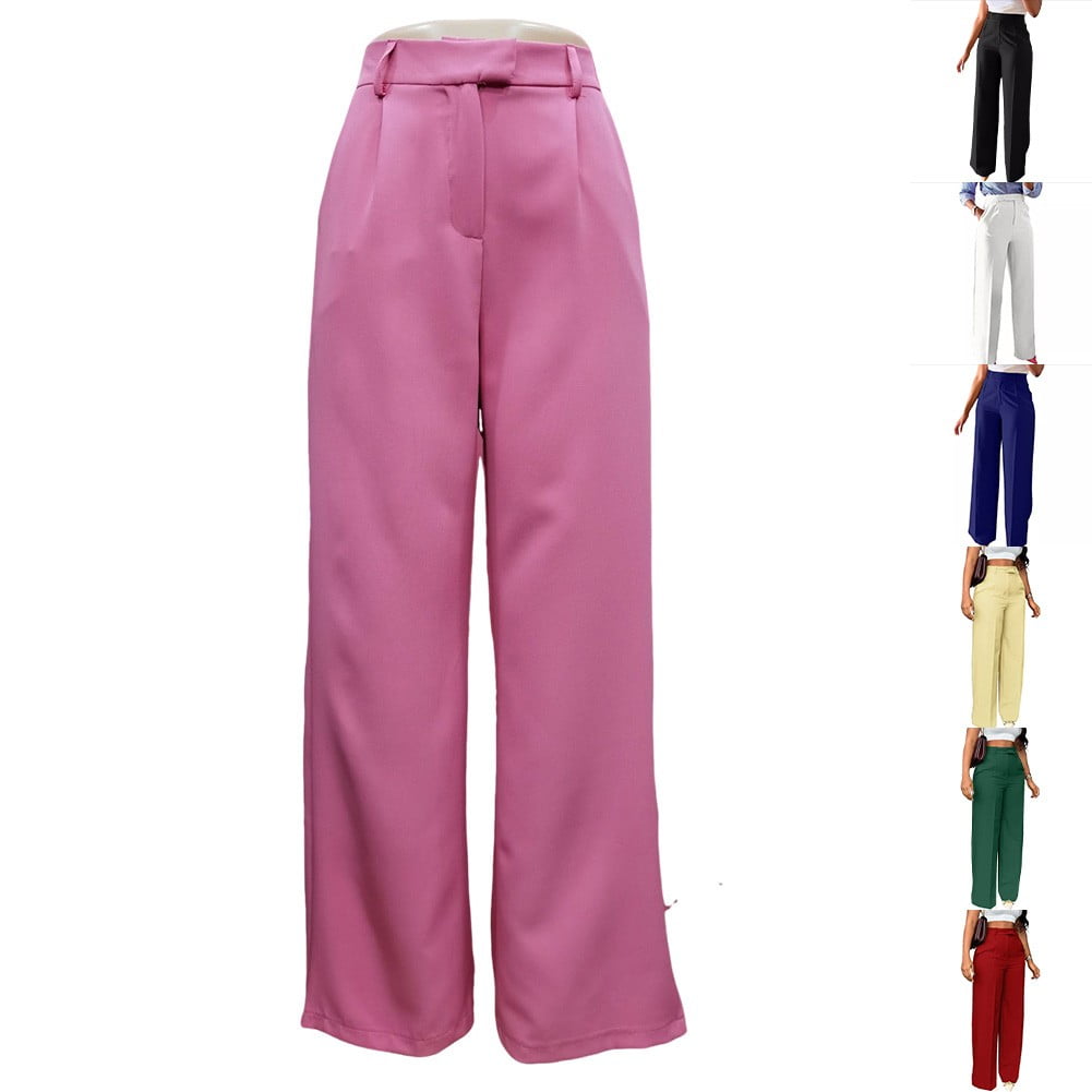 Commuting High Waist Straight Wide Leg Casual Formal Trousers For Women ...