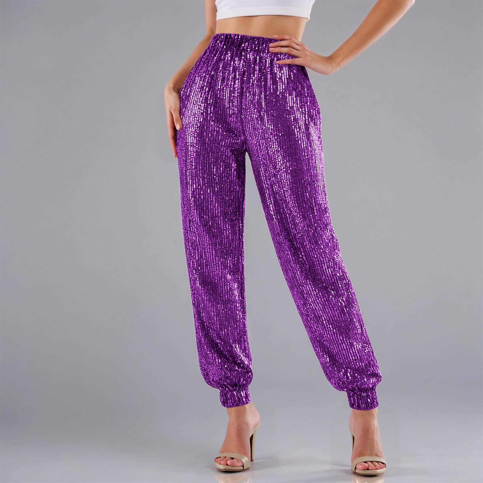 Commuting Sequined Fashionable Form Fitting High Waisted Casual Pants ...