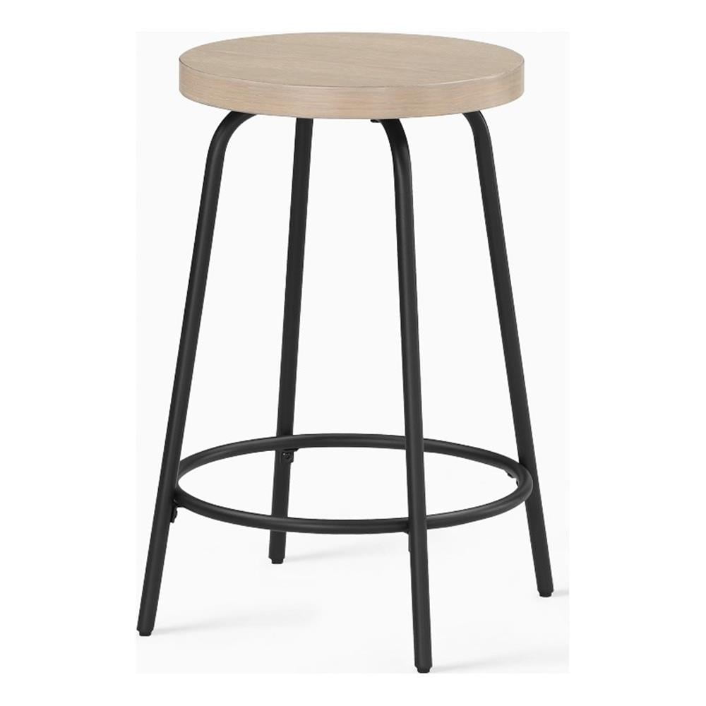 Como Wooden Bar Stools: Backless, White Washed Wood Seat, Metal Frame ...