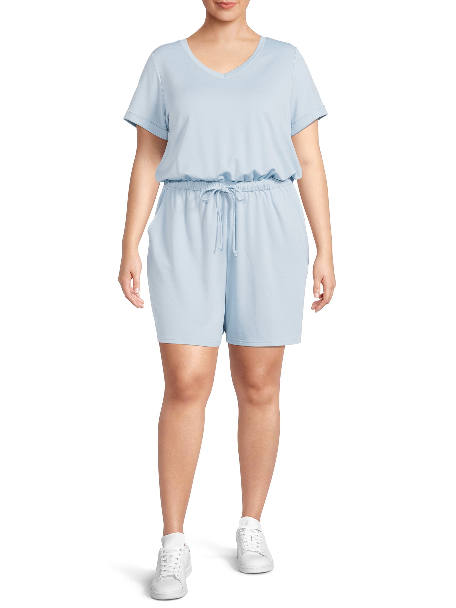 Como Blu Plus Size Short Sleeve V-Neck Romper with Pockets - Walmart.com