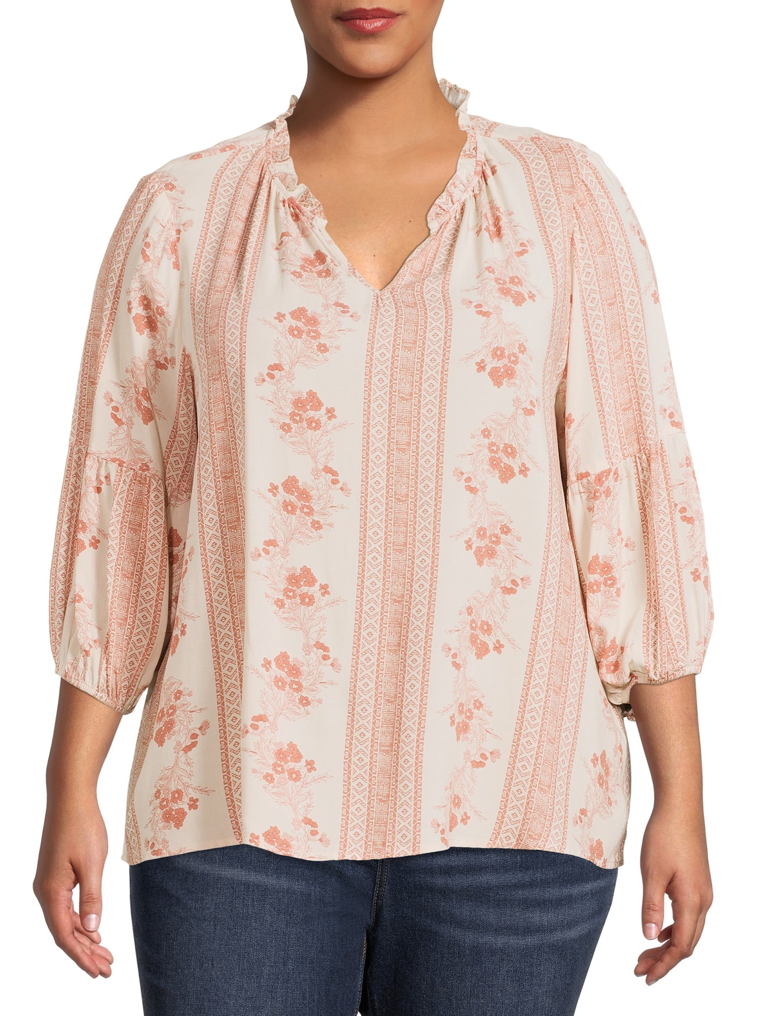 Como Blu Women's Plus Size Balloon Sleeve Mixed Print Blouse - Walmart.com