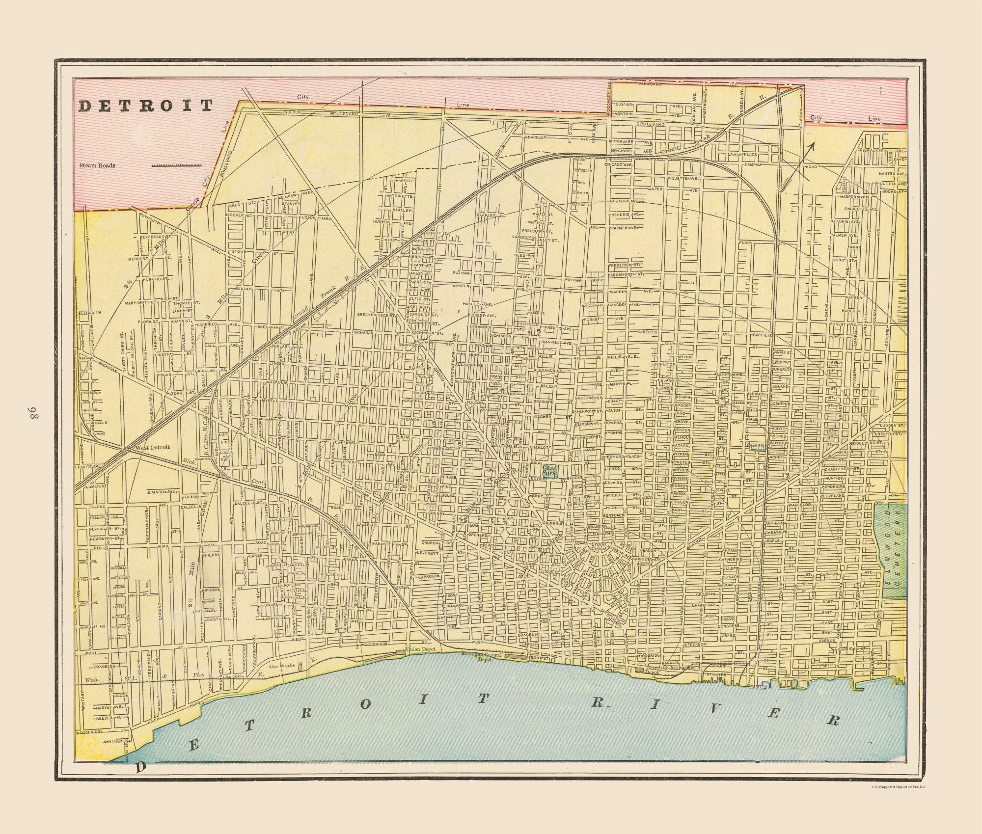 Historic City Map - Detroit Michigan - Cram 1892 - 27.08 x 23 - Vintage ...