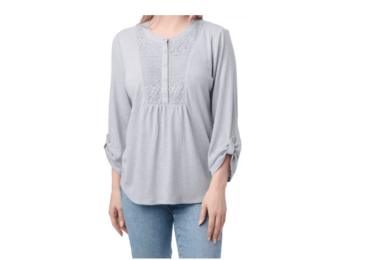 Como Vintage Women's Textured Knit Gauze 3/4-Sleeve Henley Shirt with ...
