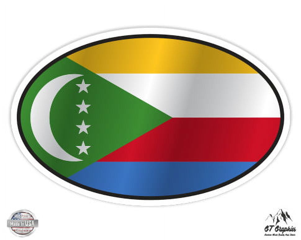 Comoros Flag Oval - 5" Vinyl Sticker - For Car Laptop I-Pad ...