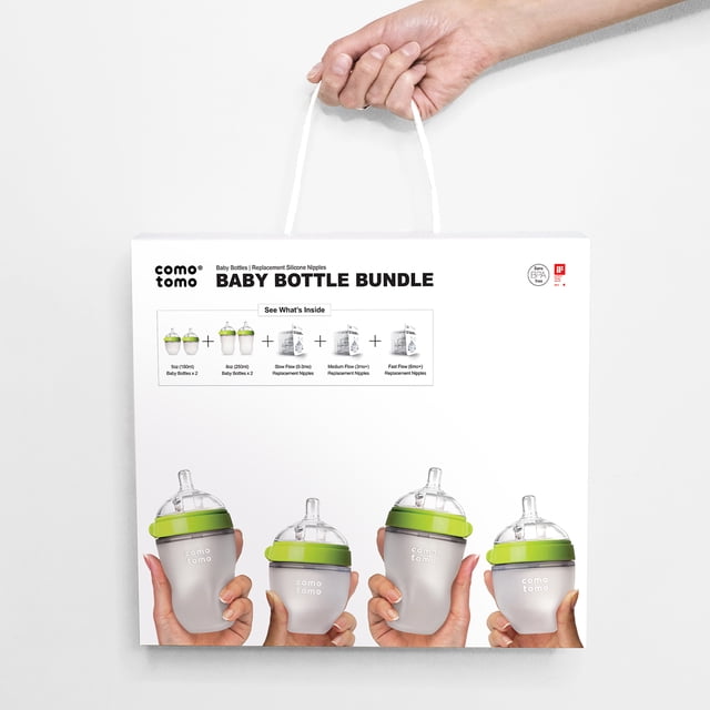 Comotomo Safe Infant Vented BPA-Free Baby Bottle Bundle, Green, 7 Piece ...