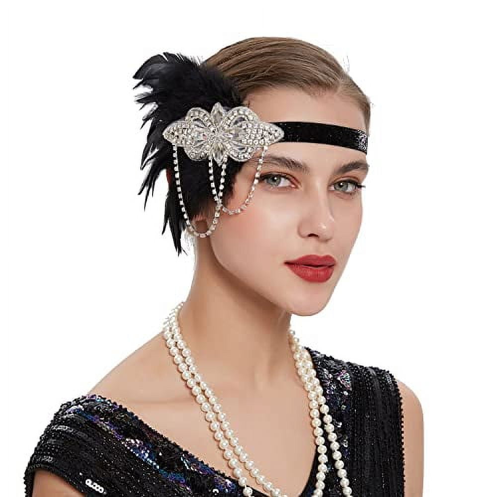 Comott 1920s Flapper Feather Headband 20s Rhinestone Tassel Feather ...