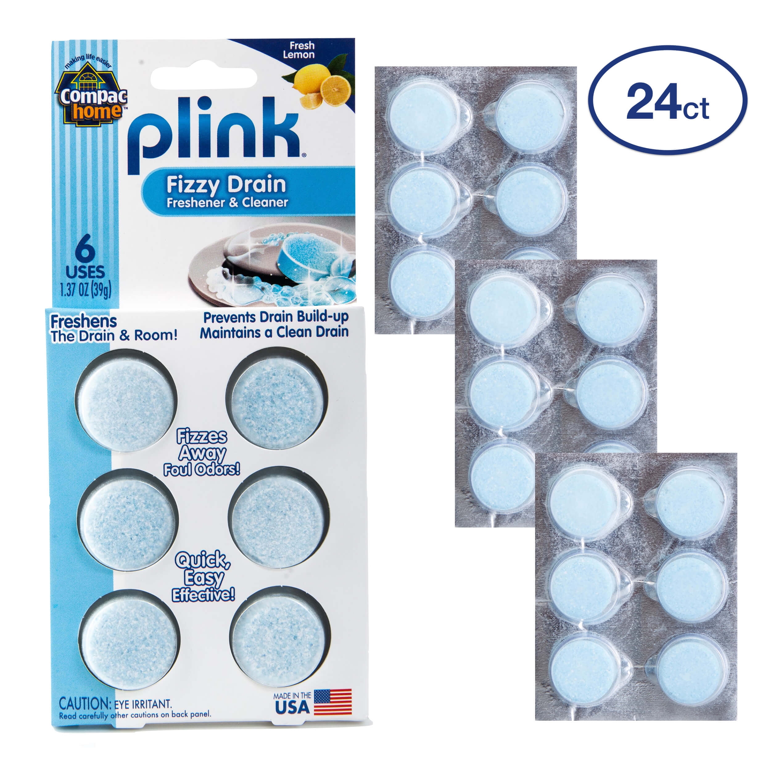 Compac Home Plink Fizzy Drain Cleaner and Deodorizer, Lemon Scent, 24 ...