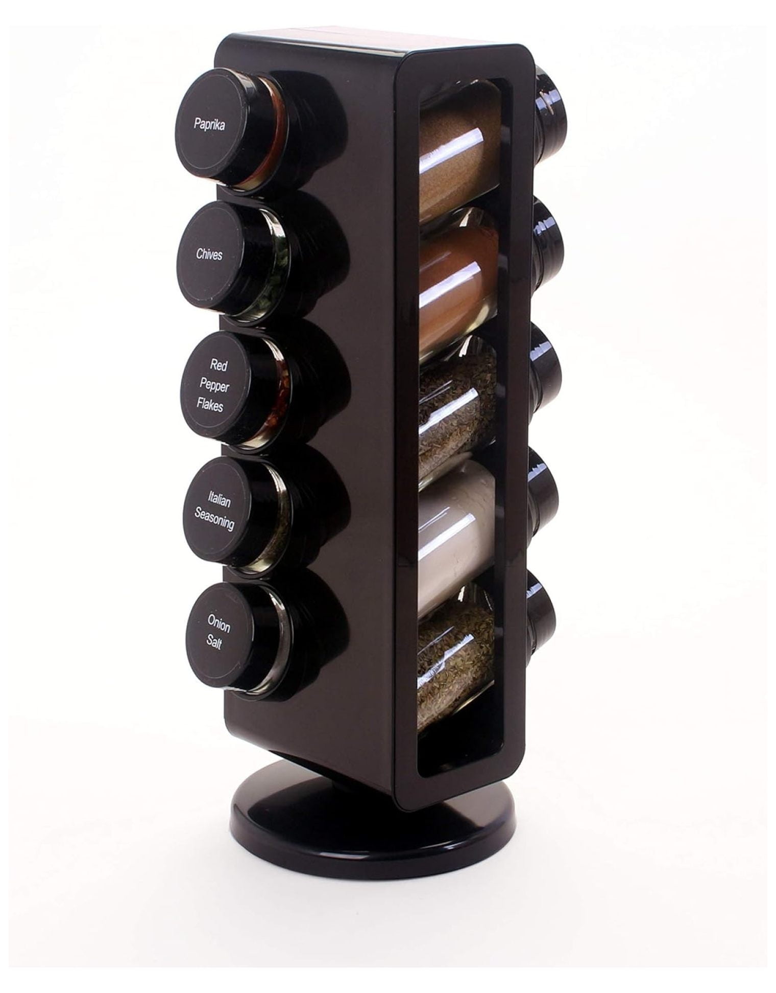 Compact 10 Jar Black Rotating Spice Rack - Filled with Spices and ...