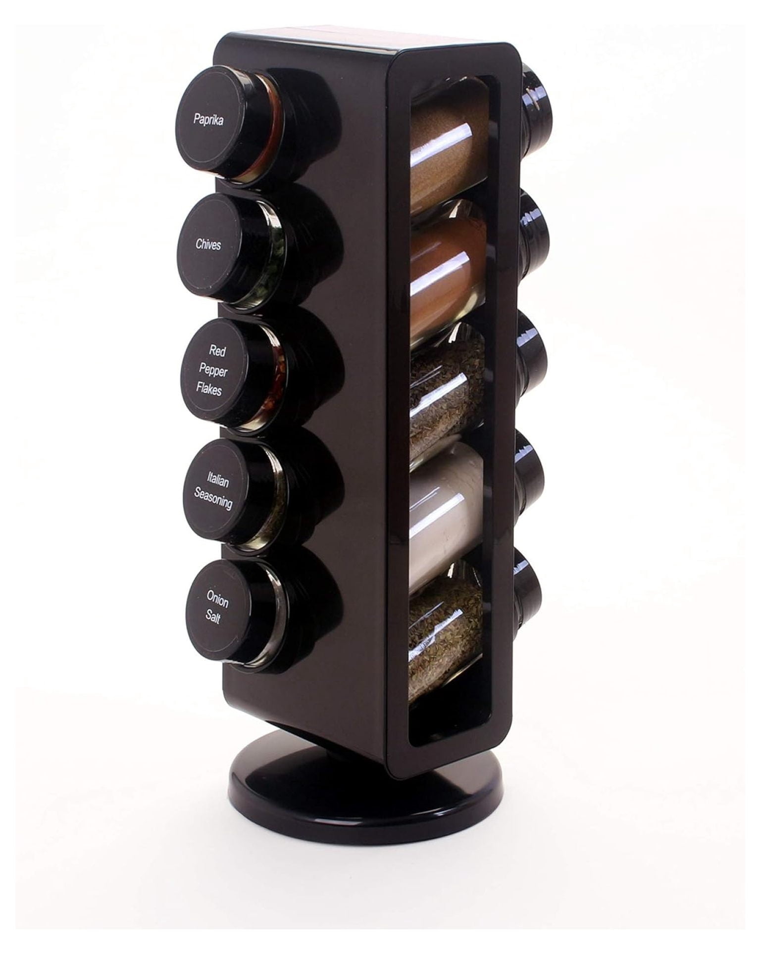 Compact 10 Jar Black Rotating Spice Rack - Filled with Spices and ...