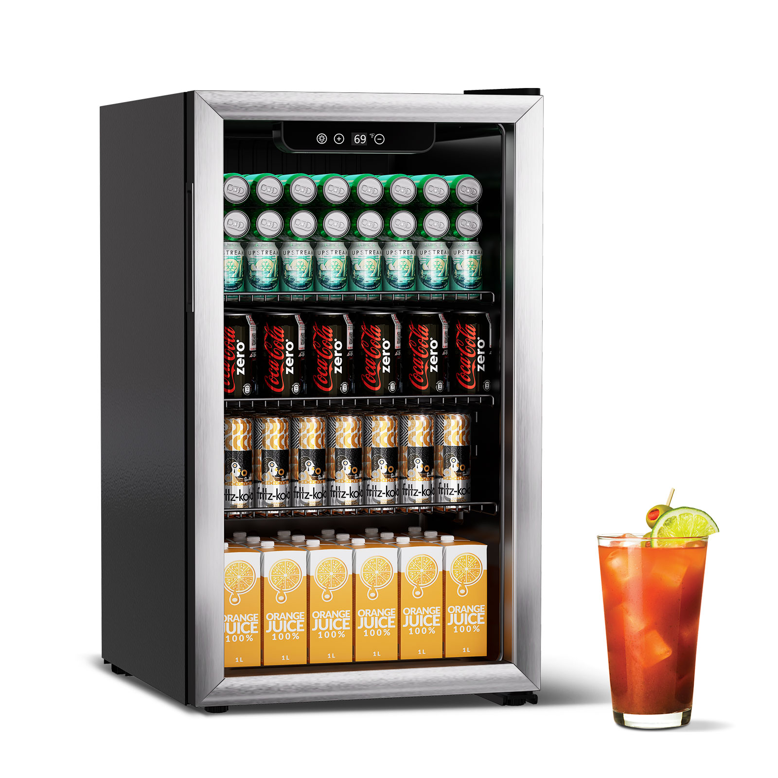 Compact 105 Can/3.0 Cubic Foot Beverage Fridge With Glass Door For Soda ...