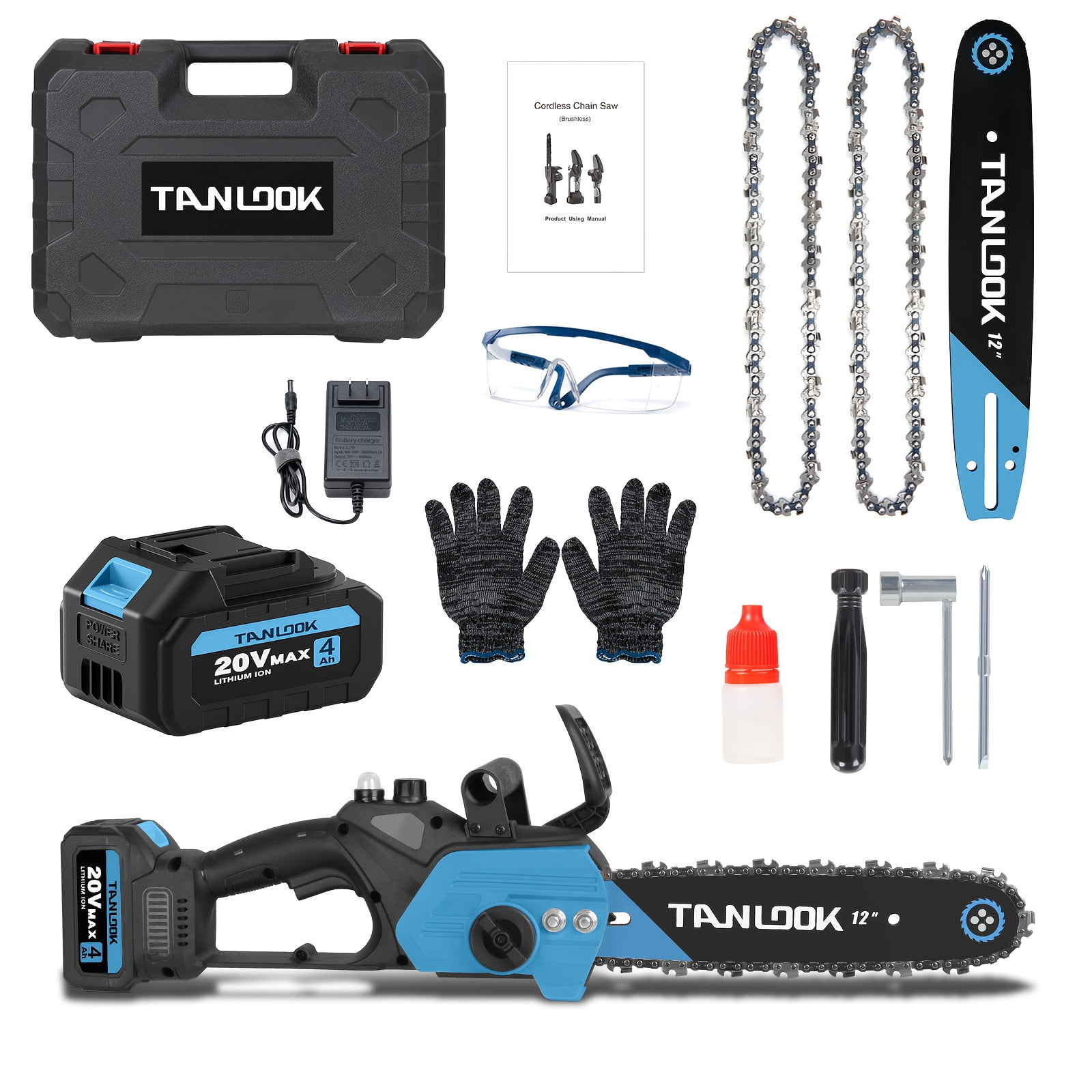 Compact 12-Inch Cordless Brushless Electric Chainsaw With 4, 0Ah ...