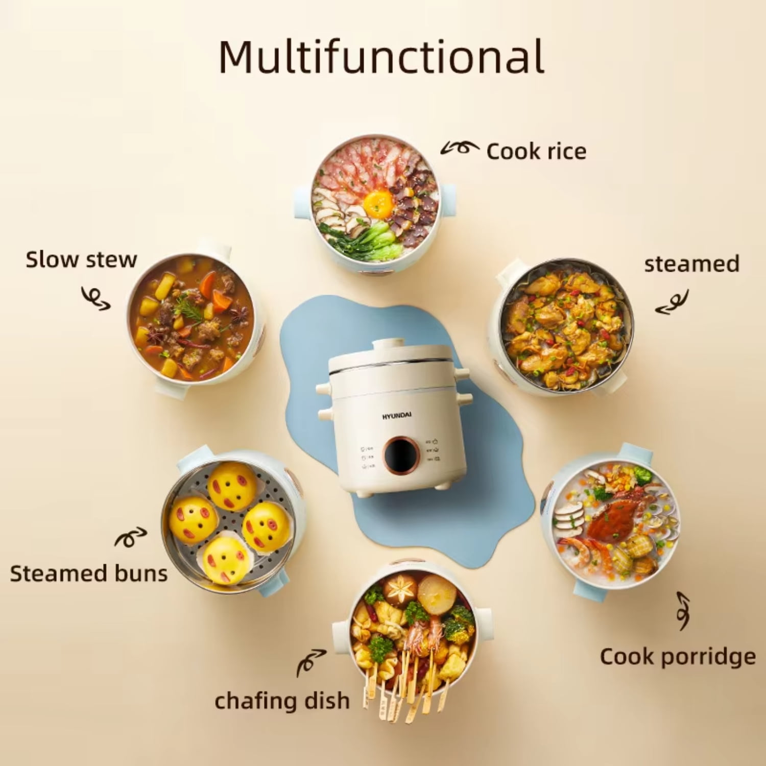 Compact 2.0L Multicooker Hotpot Non-stick Skillet Food Steamer Rice ...