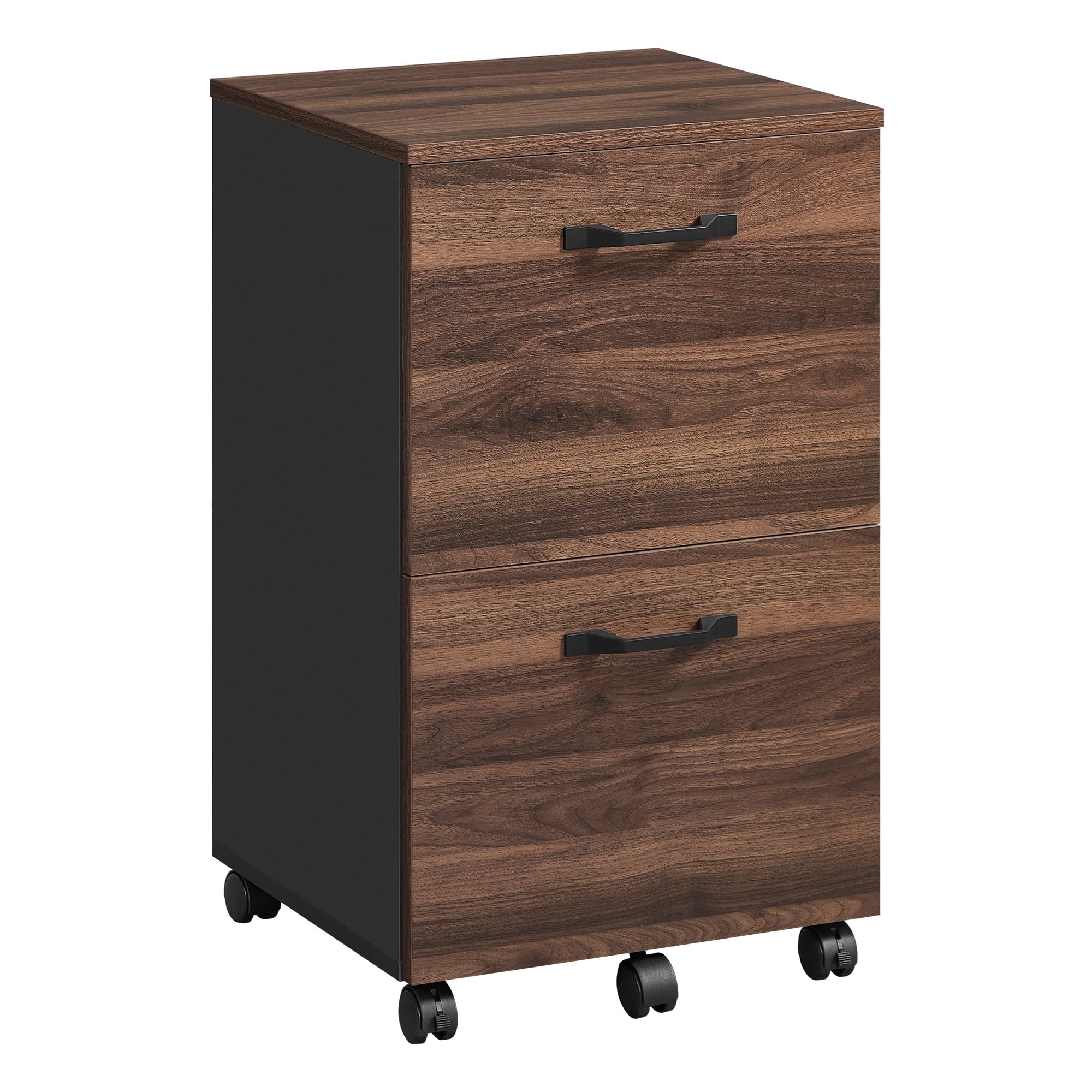 Walnut File Cabinet, Modern 2 Drawers, Rolling Filing Cabinet Wood ...