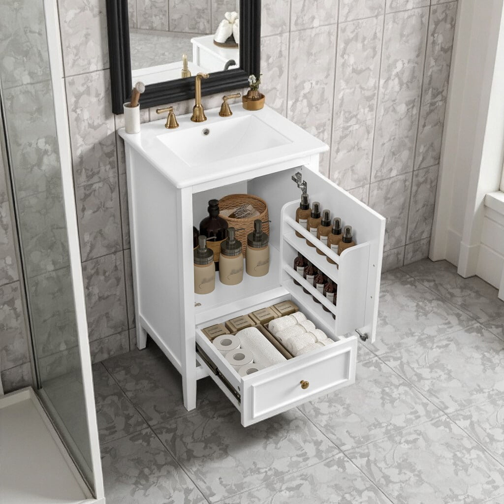 Compact 20-inch Bathroom Vanity with Ceramic Sink, Ample Storage ...