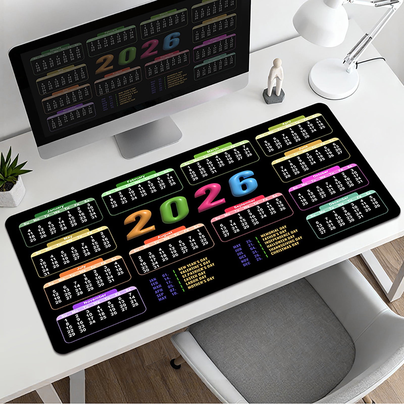 Compact 2026 Calendar Mouse Pad - Non-Slip Rubber Base Desk Mat, Office ...