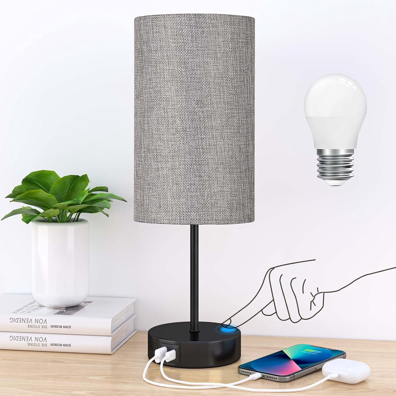 Compact 3-Mode Touch Dimming Night Light with Built-in USB Charging ...