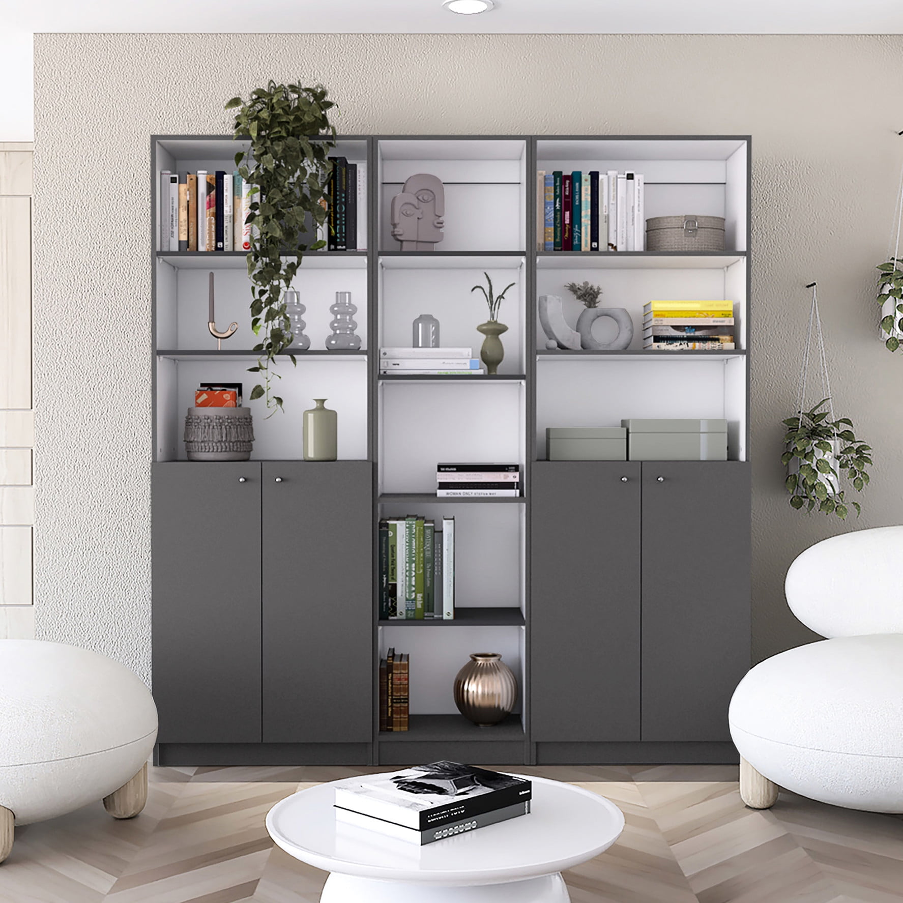 Compact 3-Piece Bookcase Set with Streamlined Shelves - Perfect for ...
