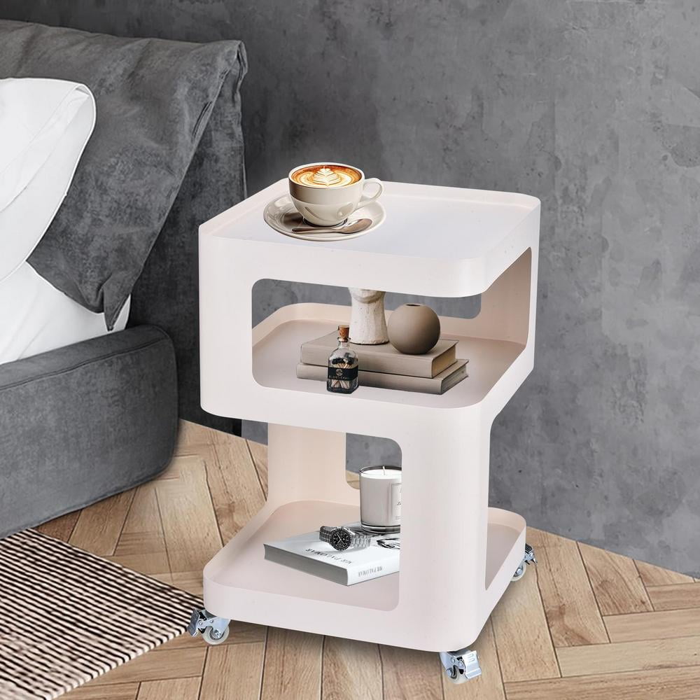 Compact 3-Tier Bedside Cart on Wheels - Modern Moveable End Table with ...