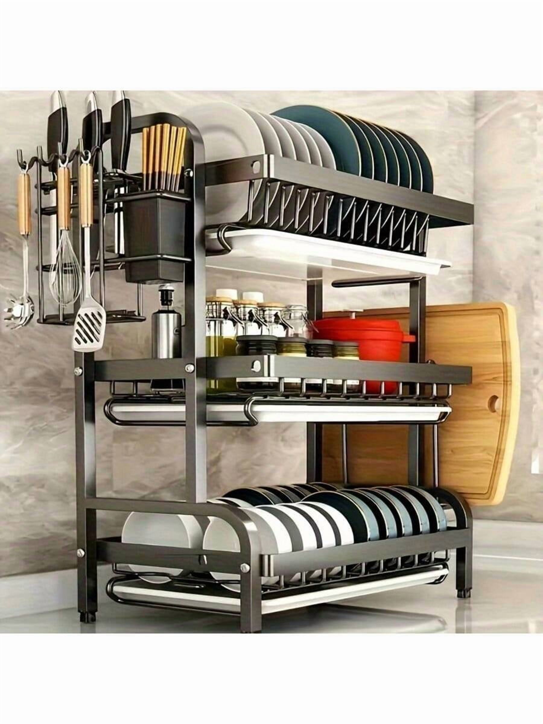 Compact 3-Tier Metal Dish Rack with Cutting Board, Space-Saving ...