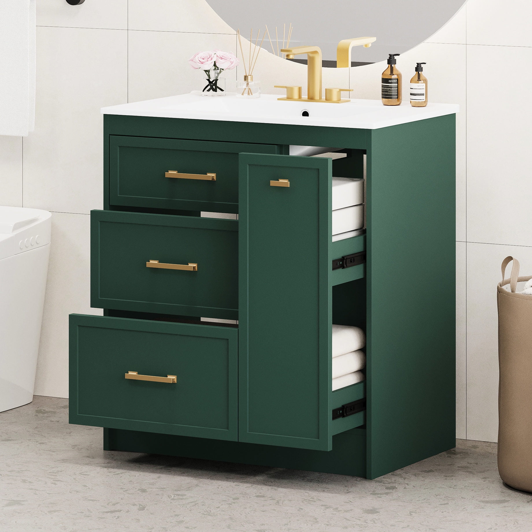 Compact 30" Bathroom Vanity in Forest Green / Perfect Fit for Small ...
