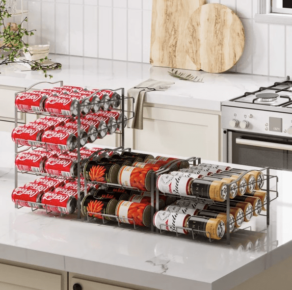 Compact 4-Tier Stackable Can Rack Set - Slim Refrigerator Organizer ...