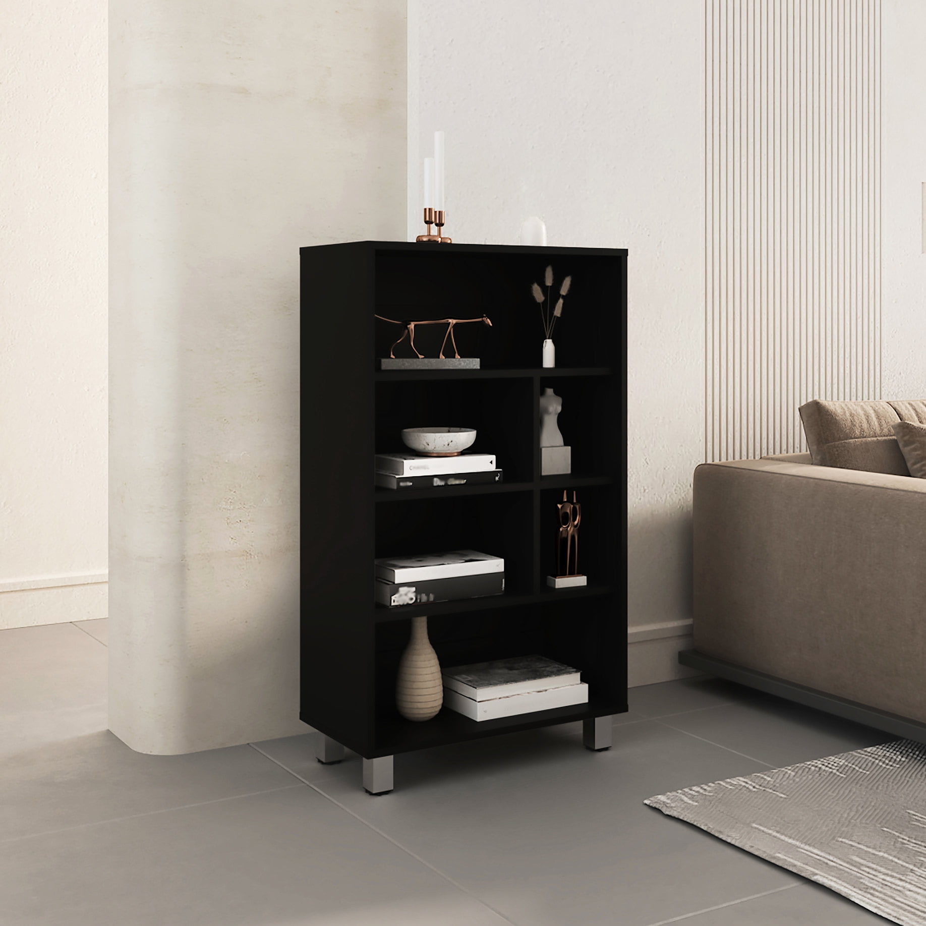 Compact 40" Black Office Bookcase | Flexible Storage with 6 Cubbies and 4 Shelves | High-Quality ...