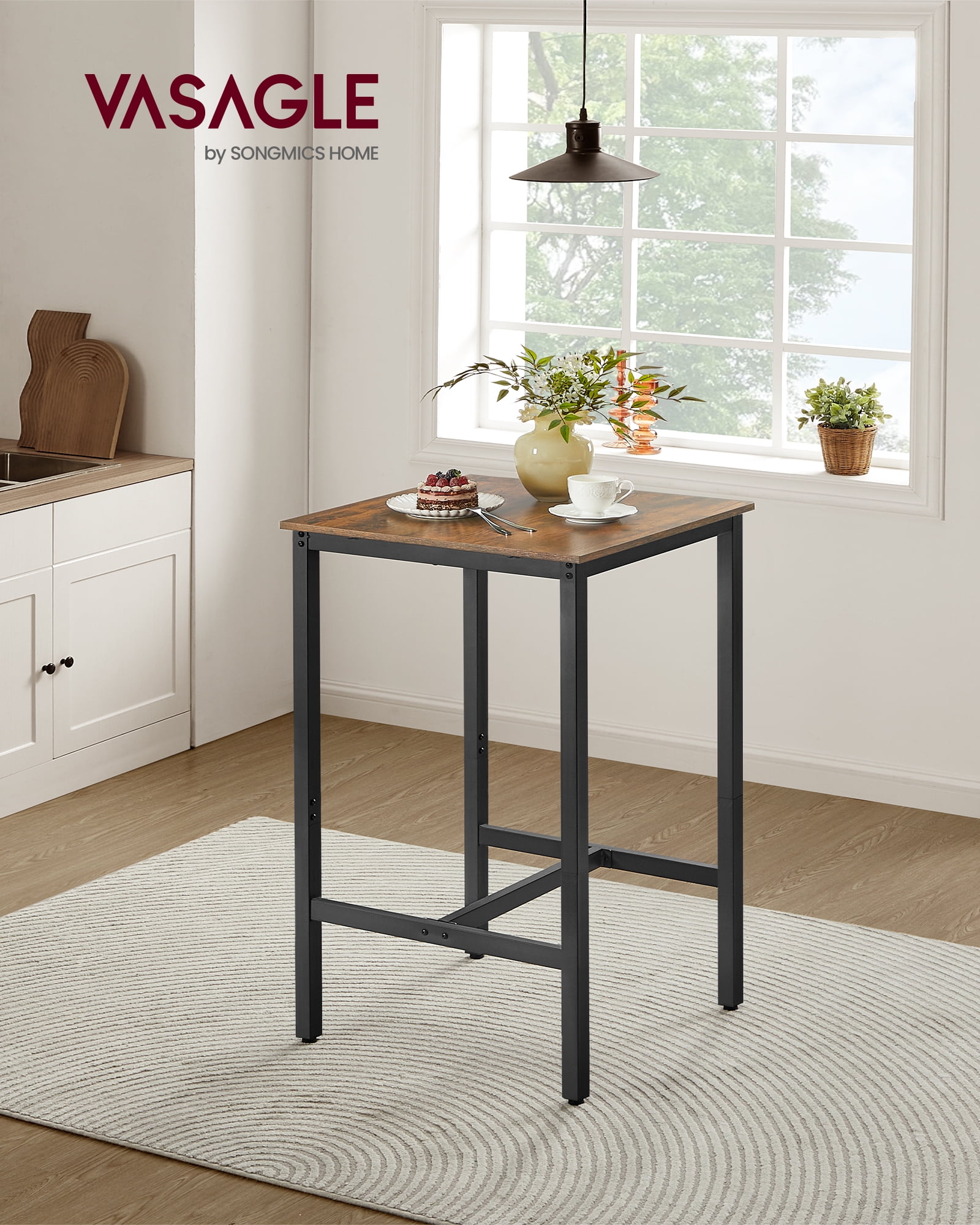 Compact 41.7" High Top Pub Table, 23.6x23.6 Inch Square Bar Table with ...