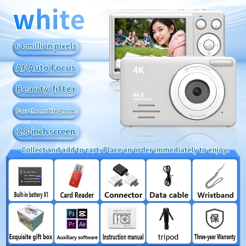 Compact 4K Ultra HD Digital Card Camera CCD Mini Digital SLR Camera 64MP 18x Optical Zoom LED ...