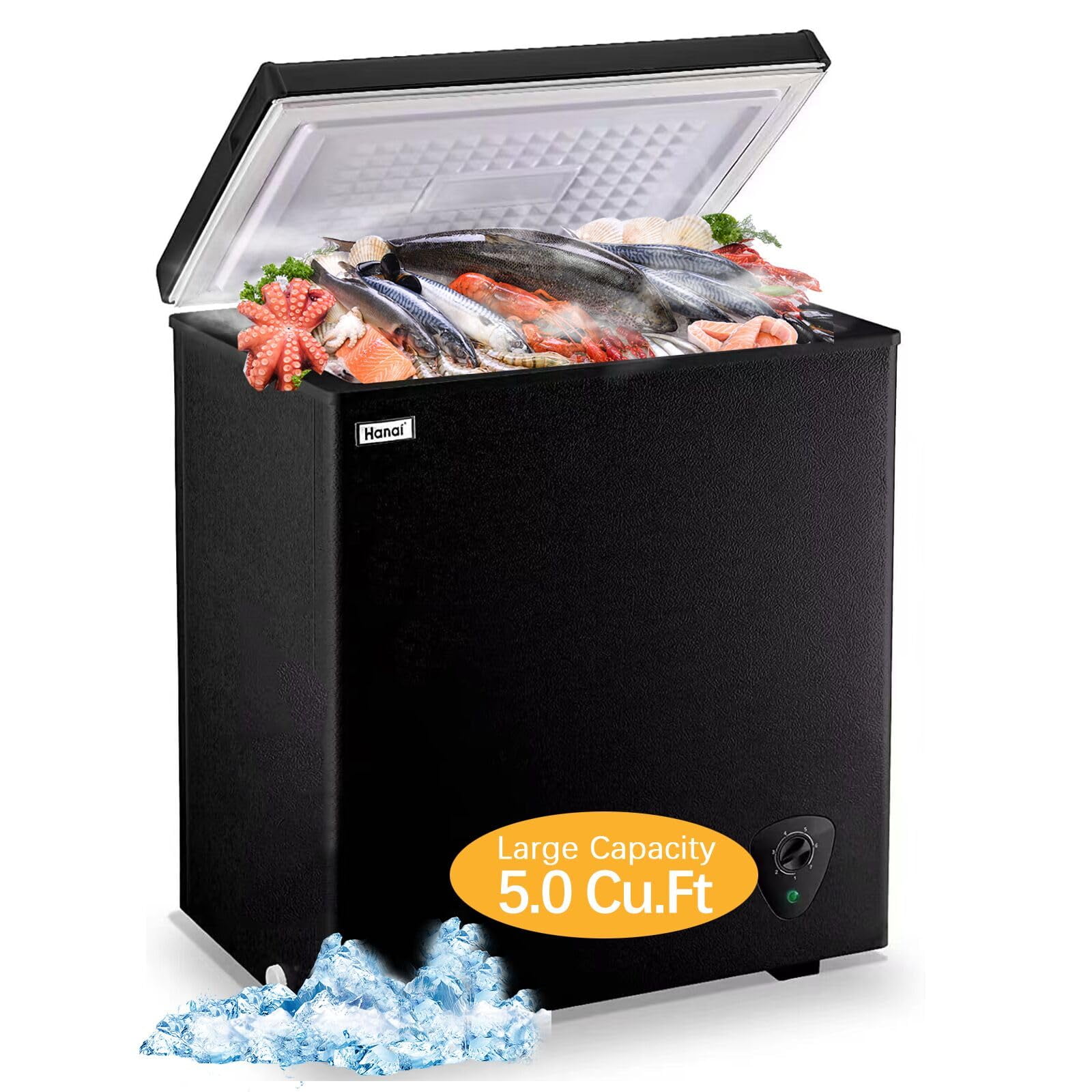 Compact 5.0 Cu Ft Chest Freezer, Manual Defrost Deep Freezer Black ...