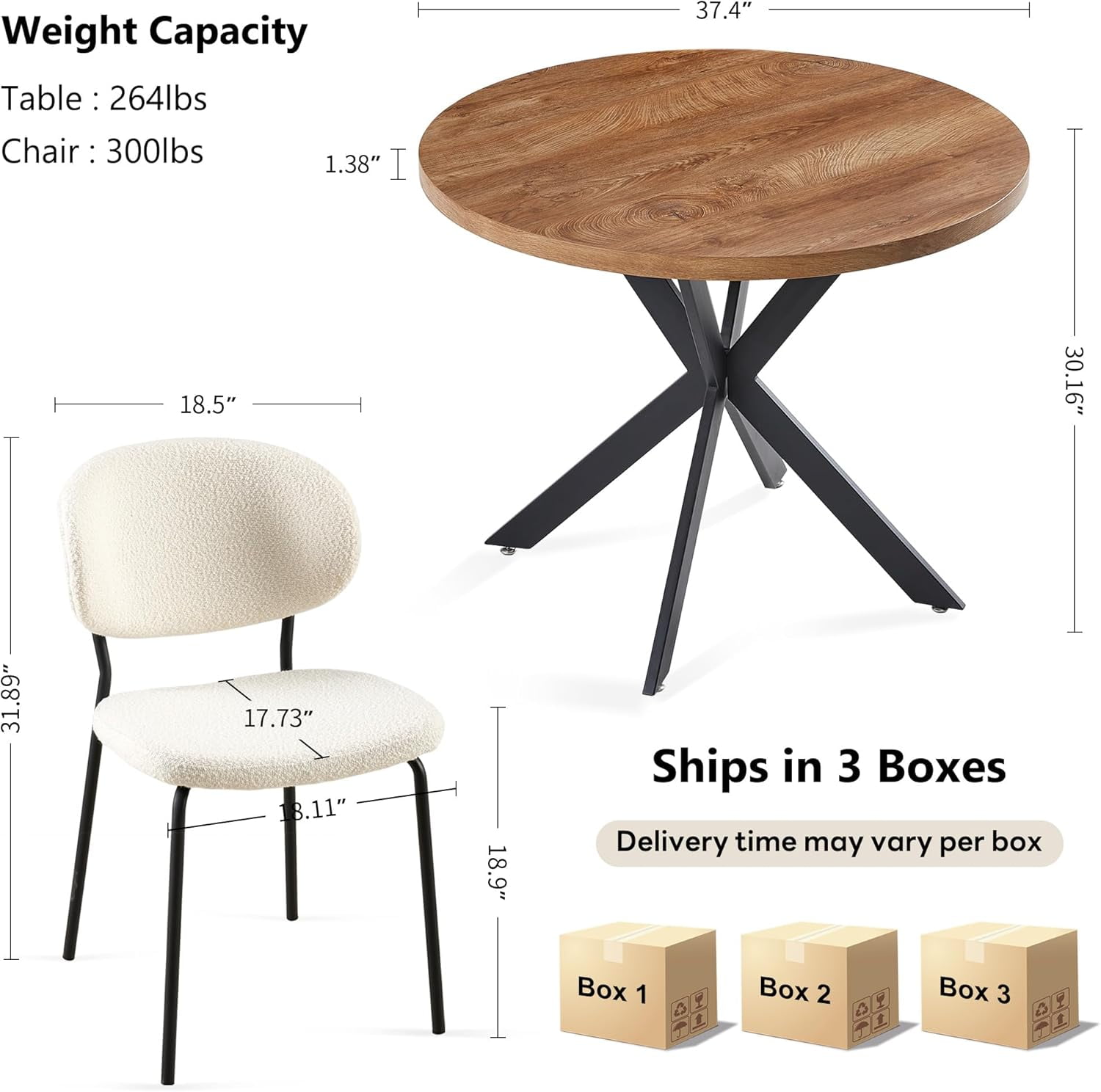 Compact 5-Piece Dining Set with Round Table & Padded Chairs for Small ...