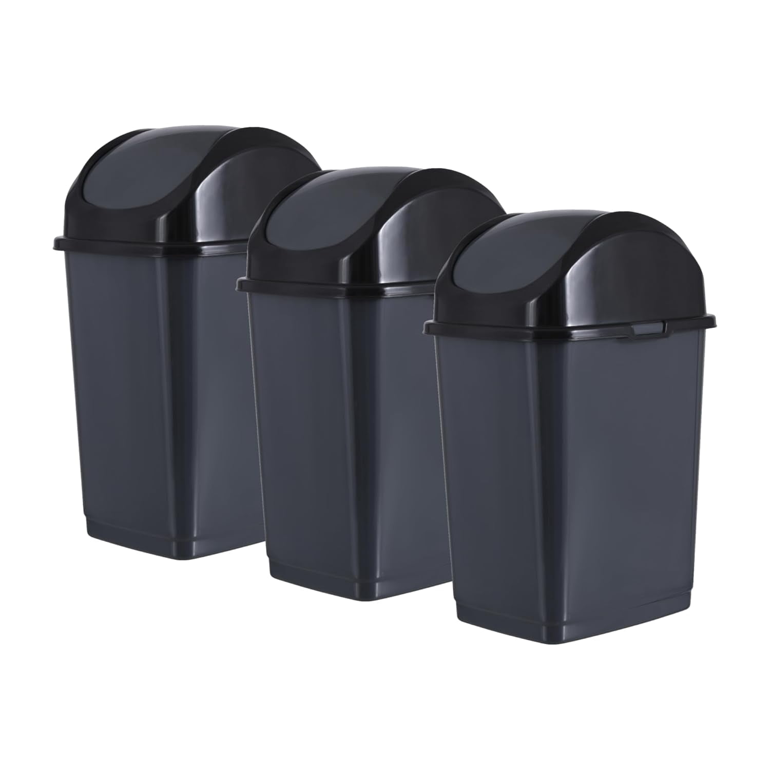 Compact 5L Grey Desktop Trash Can with Swing Lid, Portable Plastic ...
