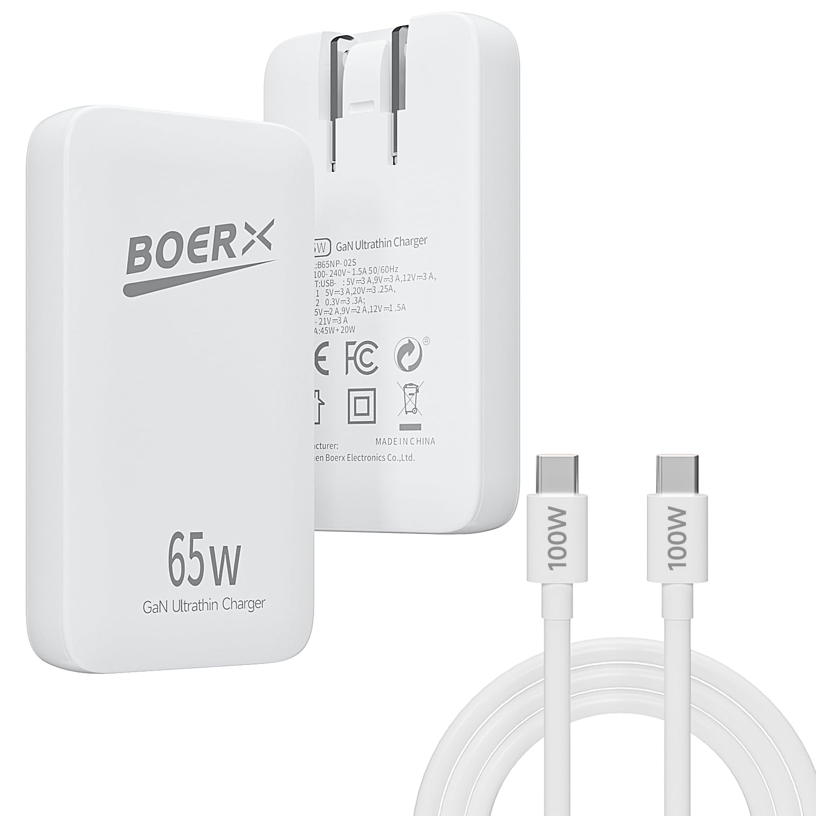 Compact 65W Gallium Nitride USB C Charger - Ultra-Thin USB Charger Dual ...