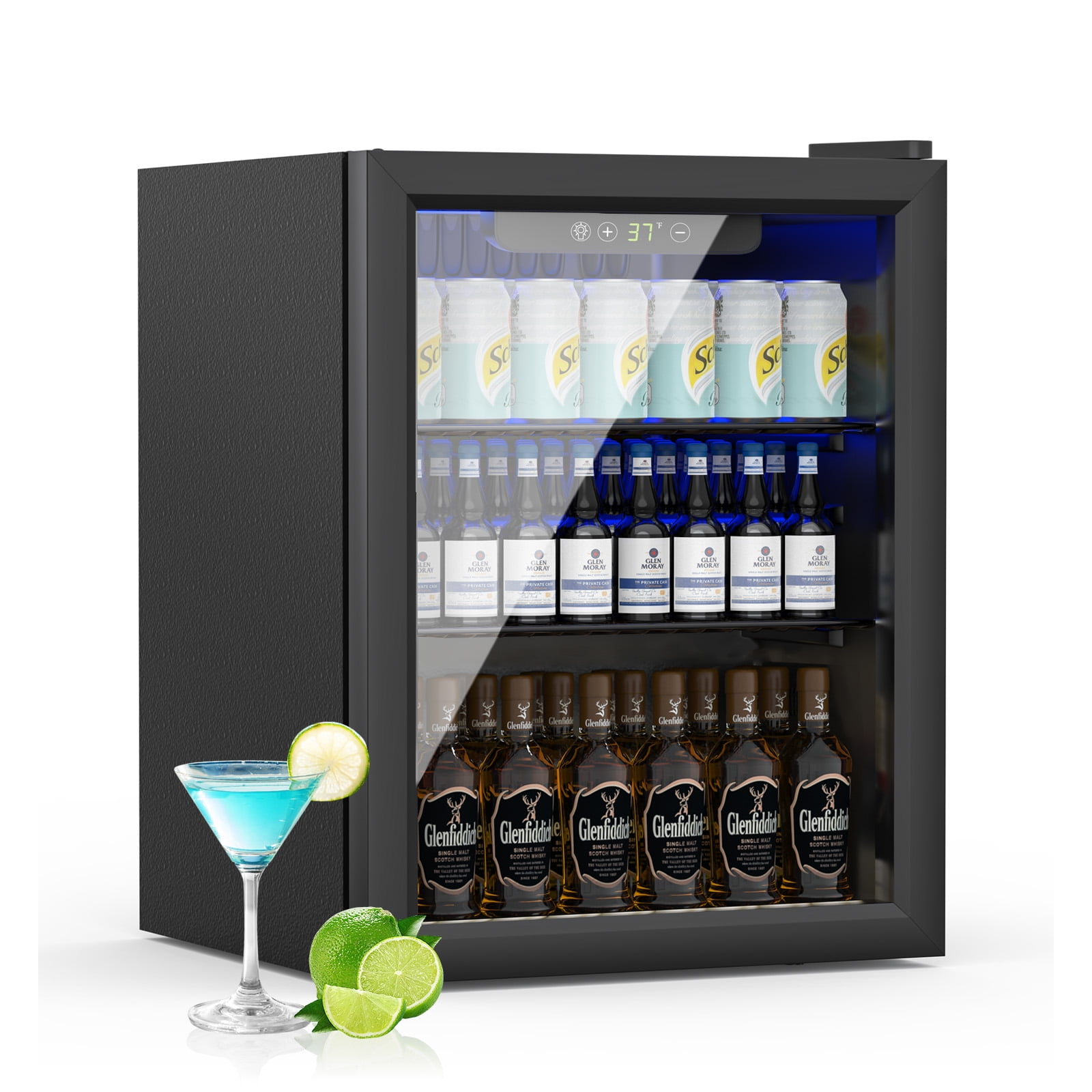 Compact 76 Can/1.7 Cubic Foot Beverage Fridge With Glass Door For Soda ...