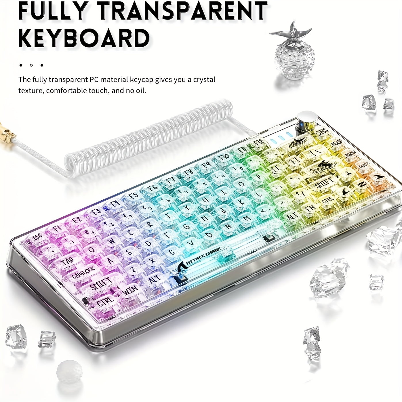 Compact 81-key gaming keyboard with custom disc-shaped USB C cable, RGB ...